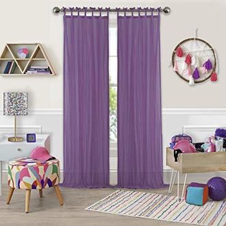 Elrene Home Fashions Greta Crushed Sheer Tie Top Teen Kids Single Fenster Panel Vorhang Vorhang, Violett, 127 x 241 cm