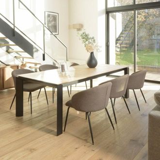 Macabane Macabane - tom - Lot de 2 chaises tissu marron dossier arrondi pieds acier noir