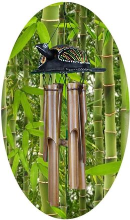 Simandra Windspiel Bambus Feng Shui Klangspiel Mobile Klangröhren Entspannung Garten Türglocke Schildkröte