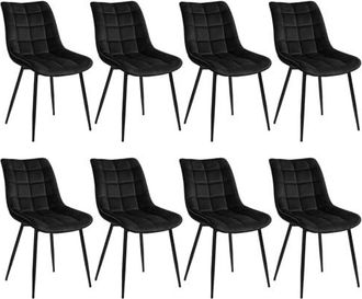 Woltu 8X Chaise de Salle &agrave; Manger Chaise de Cuisine Assise rembourr&eacute;e en Velours &eacute;pais Pieds en m&eacute;tal,Noir BH142sz-8