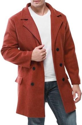 Generic Trench &agrave; revers crant&eacute; pour homme &agrave; double boutonnage, mi-long, coupe ajust&eacute;e, coupe-vent, manteau dhiver classique, rouge vin, XXL