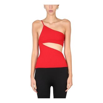ADĀMO Andrea Adamo Femme, Tops, Rouge, Taille: 40 FR Haut c&ocirc;tel&eacute; asym&eacute;trique &agrave; une &eacute;paule et d&eacute;coupes