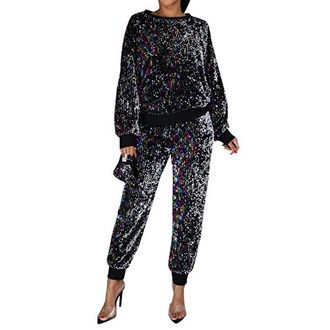 Generic Surv&ecirc;tement pour femme avec deux tenues - Fermeture &eacute;clair quart - Sweat surdimensionn&eacute; - Pantalon de surv&ecirc;tement &agrave; jambe large - Ensemble dautomne po