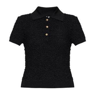 Balmain Tweed-Polohemd mit kurzen &Auml;rmeln - - Tops - Damen - Schwarzk - XS