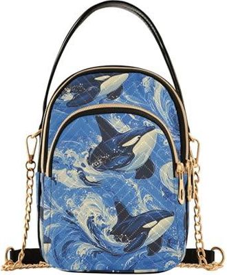 Mnsruu Sac à bandoulière pour femme Orca Wave bleu baleine sac à dos à bandoulière petit sac à bandoulière sac à main sac à main avec sangle réglable