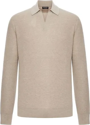 Ermenegildo Zegna Homme, Pulls, Beige, Taille: 2XL Polo Collar Sweater