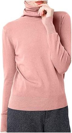 Generic Pull pour femme en tricot amincissant &agrave; manches longues tendance de couleur unie tunique hauts confortables &agrave; col roul&eacute; pull chaud d&eacute;contract&eacute; pour fe