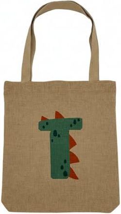 Fabulous Sac Shopping Tote Bag Aspect Lin - T Thibault Th&eacute;o Lettre Pr&eacute;nom Dinosaure Dessin Enfant - Sac de Courses Toile Epaisse 360g Beige Naturel Cabas Port&eacute;