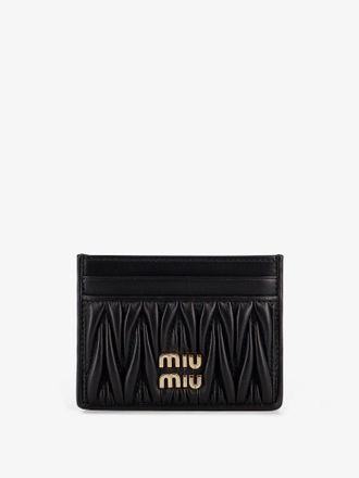 Miu Miu Quilted leather card holder with metal lettering logo - MIU MIU - gender_Woman