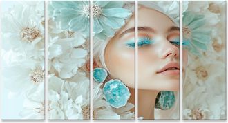 Islandburner Bild auf Leinwand Frau mit Blumen und türkisen Wimpern Bilder Wandbilder Poster