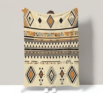 Generic Couverture Polaire 130x150 cm Motif Africain Flanelle Plaid R&eacute;tro G&eacute;om&eacute;trique, Couverture 1 Personne Enfant, Plaid Doux et Chaud pour Jet&eacute; de Canap&eacute; e
