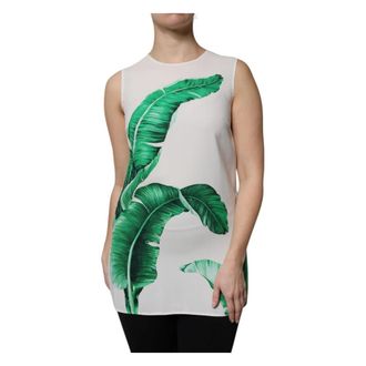 Dolce & Gabbana Wei&szlig;es Tanktop mit Bananenblatt-Print - - Tops - Damen - Mehrfarbig - S