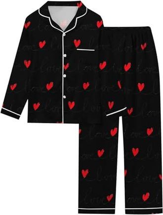 Generic Ensemble de pyjama &agrave; manches longues imprim&eacute; en forme de coeur pour la Saint-Valentin 2026, Noir, XXL