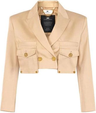 Elisabetta Franchi Femme, Vestes, Beige, Taille: 38 FR Veste en Gabardine de Coton avec Poches Cargo