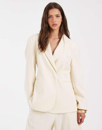 Asos Blazer in Elfenbein mit Wasserfallausschnitt hinten-Wei&szlig;