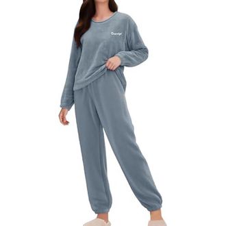 Generic Ensemble de pyjama en polaire pour femmes - Pyjama chaud en flanelle pour femmes - Pyjama dhiver moelleux et chaud &agrave; manches longues - 2 pi&egrave;ces - Sans
