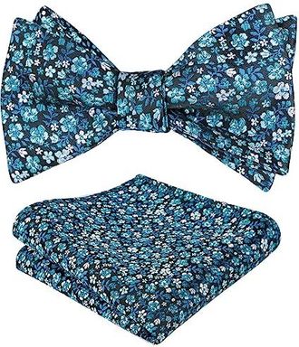 Alizeal Ensemble noeud papillon et carré de poche pour homme Motif floral coloré, 045-noir + bleu sarcelle + blanc, taille unique