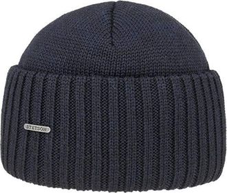 Stetson Bonnet Northport Femme/Homme - Made in Italy pour lhiver en Laine Tricot avec Revers Automne-Hiver - Taille Unique Bleu Fonce