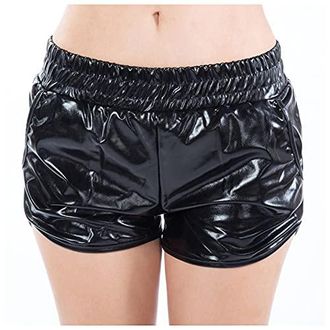 Generico Short en Cuir pour Femmes Shorts en Simili Cuir Shorts Taille Haute Style r&eacute;tro Ann&eacute;es 70 Shorts de Discoth&egrave;que Shorts Larges en Simili-Cuir Robe &agrave; Po