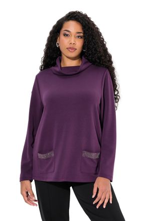 Ulla Popken Damen große Größen Übergrößen Plus Size Sweatshirt, Ziersteintaschen, Boxy, Stehkragen, Langarm dunkle Brombeere 46+ 833411846-46+