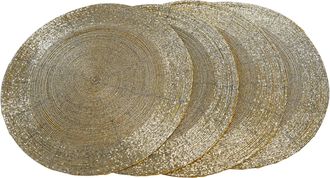 CB Home & Style Platzset mit Perlen rund 35 cm Tischset 4er Set Pack Glasperlen Deko Untersetzer (Gold)