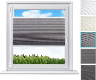 Woltu Plissee ohne Bohren Klemmfix Faltrollo Jalousie Grau 110x130cm (BxH), Plisseerollo Crushed Optik Sichtschutz und Sonnenschutz Easyfix lichtdurchlässig