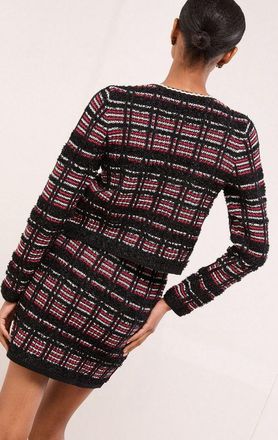 Lipsy Strickjacke Lipsy karierte Boucl&eacute;-Strickjacke mit Besatz (1-tlg)