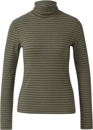 Comma Langarmshirt T-Shirt Geripptes Rollkragenshirt mit Glitzergarn