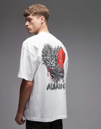 AllSaints Chaste - T-Shirt in Wei&szlig; mit Grafik-Logo und R&uuml;ckenprint