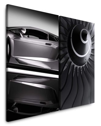 Paul Sinus Art Wandbild 2 teilig je 60x90cm Lamborghini Turbine Power Schwaz Wei&szlig; Super Car Traumauto Kunstvoll