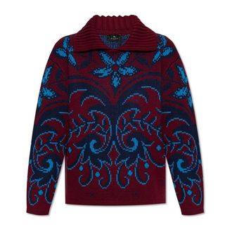 Etro Gemusterter Pullover mit Kragen - - Knitwear - Damen - Rot - M