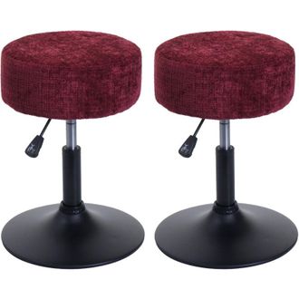 Mendler Mendler - Lot de 2 tabourets HWC-C22, pouf, r&eacute;glable en hauteur pivotant &oslash; 37cm Tissu Chenille (465g/m&sup2;) mvg bordeaux
