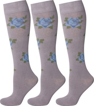 MySocks 3 Paare Kniestrümpfe Blume Socken Grau Rose