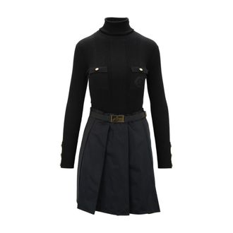 Elisabetta Franchi Kurz&auml;rmeliges Kleid mit hohem Kragen - - Dresses - Damen - Schwarzk - XL