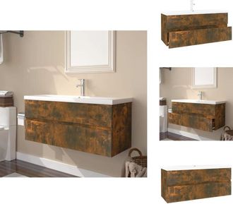 vidaXL Meuble lavabo avec bassin intégré Chêne fumé Bois dingénierie - Meuble Lavabo - Meuble Salle De Bain - Vasque Intégrée - Rangement Salle De Bain
