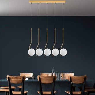 Opviq Elegant Gold Chandelier, Adjustable Height 65-110 cm, Metal Body, 80 x 15 x 110 cm | 5 x E14 Max 40W | Perfect for Modern Living Spaces, IP20