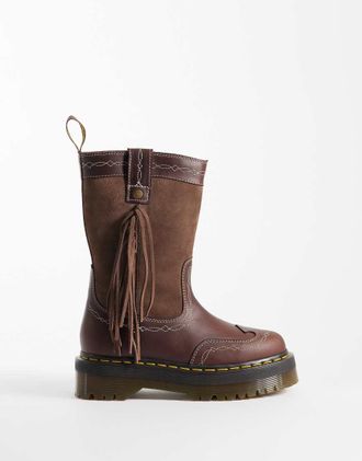 Dr. Martens Dr. Martens - Rodeo - Bottes &agrave; enfiler en daim avec franges - Marron fonc&eacute;
