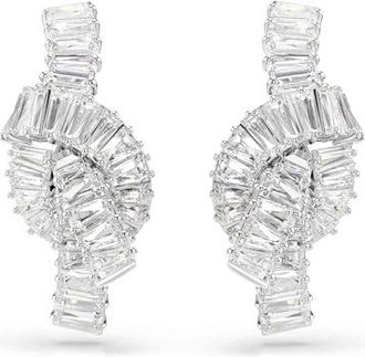 Swarovski Boucles doreilles Matrix, Taille baguette, Noeud, Blanches, Métal rhodié