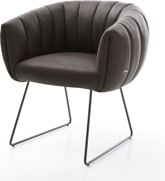 DELIFE Esszimmerstuhl Jada-Flex Mikrofaser Anthrazit Vintage Kufengestell Schwarz Taschenfederkern, Esszimmerst&uuml;hle