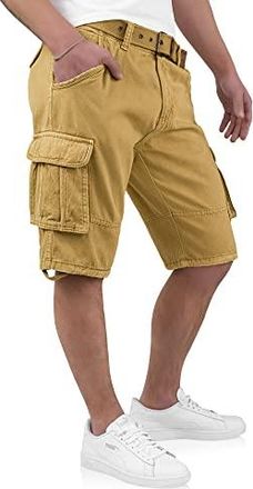 Indicode Kjeld Short cargo pour homme avec 6 poches et ceinture en tissu 100 % coton - Bermuda dété pour homme - Pantalon cargo court dété pour homme, ambre, X