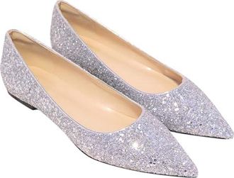 Minetom Femmes Ballerines &agrave; Bout Pointu Confortable Paillettes F&ecirc;te Soir&eacute;e Mariage Chaussures Plates &agrave; Enfiler E Argent&eacute; 40 EU