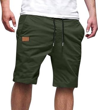 Generic Short cargo d&eacute;contract&eacute; en coton pour homme avec poches - Coupe ajust&eacute;e - Short de marche pour homme - Pantalon de jogging extensible gris, Vert, 4XL
