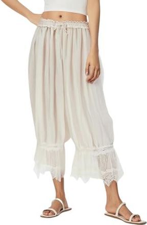 Minetom Capri Pantalon De Pyjama Femme Été Léger Victoriens Y2K Pantacourt Ample Vintage À La Maison Culotte Bouffantes Renaissance avec Dentelle A Blanc S