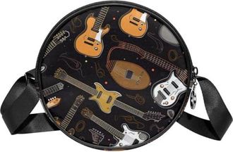 Generic Sac &agrave; bandouli&egrave;re rond pour femme, motif musical, petit sac &agrave; bandouli&egrave;re avec fermeture &eacute;clair, bretelles r&eacute;glables, sac &agrave; main rond d&eacute;contract&eacute; pour