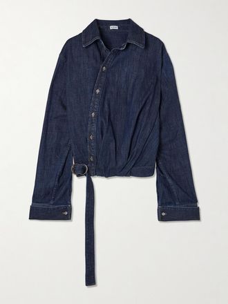 Loewe Chemisier Asym&eacute;trique En Jean &Agrave; Drap&eacute; Et &Agrave; Ceinture - Bleu