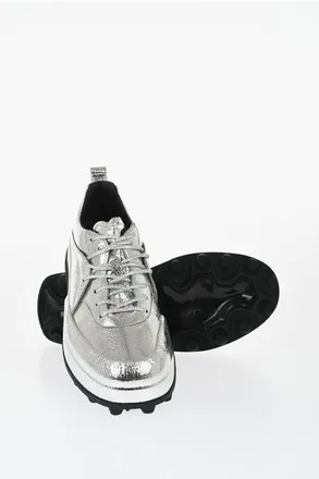 Jil Sander Textured Lamè Leather Lcae-up Sneakers size 43