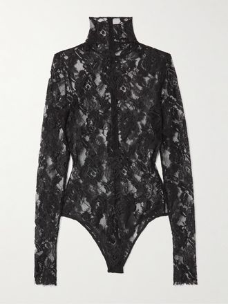 Valentino Garavani Body À Col Montant En Dentelle Stretch - Noir