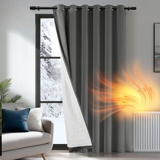 Deconovo Thermovorhang K&auml;lteschutz, Gardinen mit &Ouml;sen gegen K&auml;lte, W&auml;rmeisolierend Vorhang Verdunkelung Wohnzimmer, 280x200cm(H&ouml;hexBreite), Hellgrau, 1 St&uuml;ck