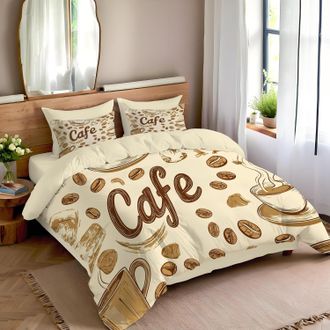 Generic Kaffee Bettw&auml;sche Kinder 135x200 3teilig Bettbezug 135 x 200 cm Kaffeebohnen Bettbez&uuml;ge Set Weich Atmungsaktiv 3D Wendebettw&auml;sche mit 2 Kissenbez&uuml;gen 