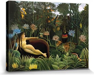 1art1 Henri Rousseau Poster Der Traum, 1910 Bilder Leinwand-Bild Auf Keilrahmen | XXL-Wandbild Poster Kunstdruck Als Leinwandbild 80x60 cm